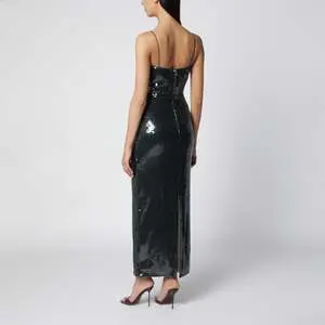ROTATE BY BIRGER CHRISTENSEN Olive Black Sequined Maxi Dress