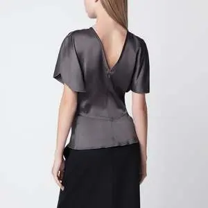 Victoria Beckham Bela Satin Viscose Top In Ore