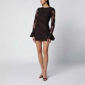 ROTATE BY BIRGER CHRISTENSEN 3d Floral Lace Mini Dress - Brown