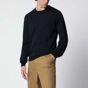 ROBERTO COLLINA Navy Wool Crew-neck Knit Sweater - Blue