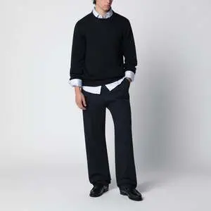ROBERTO COLLINA Navy Wool Crew-neck Sweater