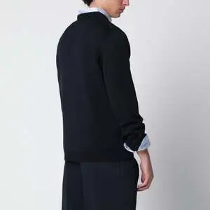 ROBERTO COLLINA Navy Wool Crew-neck Sweater