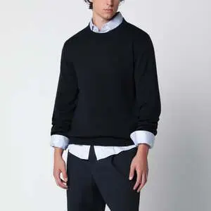 ROBERTO COLLINA Navy Wool Crew-neck Sweater - Blue