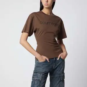 COURREGES Brick/black Cotton T-shirt With Logo - Brown