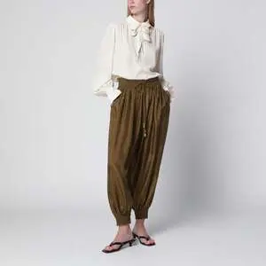 Zimmermann Mahon Harem Pants In Silk Crepe Satin, Olive