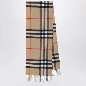 Burberry Cashmere Scarf With Check Motif - Beige
