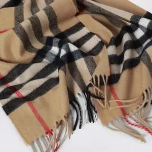 Burberry Cashmere Scarf With Check Motif - Beige