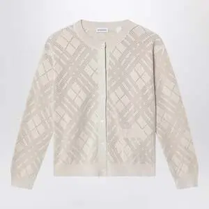 Burberry Openwork Cotton Cardigan In Light Beige