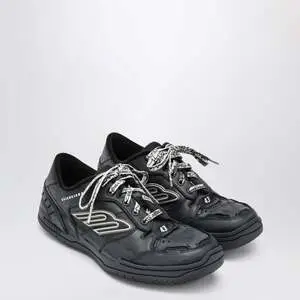 Balenciaga Calf Leather And Polyester Distressed Sneakers - Black