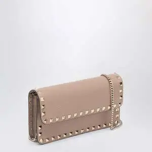 Valentino Garavani Garnet Calfskin Rockstud Chain Wallet