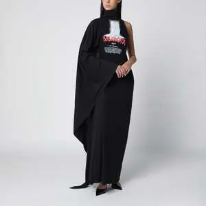 Balenciaga The Door Draped Maxi Cotton Jersey Dress - Black