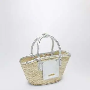 Jacquemus Small Soli Basket Bag In Natural/silver Raffia