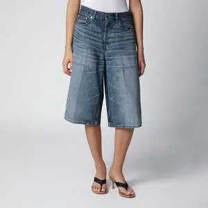 HAIKURE Wide Leg Denim Bermuda Shorts - Blue