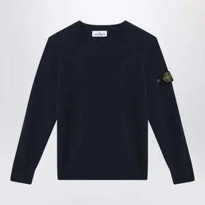 Stone Island Navy Ribbed Virgin Wool Sweater - Blue