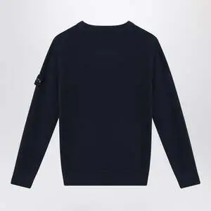 Stone Island Navy Ribbed Virgin Wool Sweater - Blue