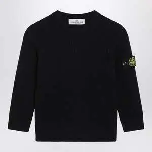 Stone Island Navy Ribbed Virgin Wool Sweater - Blue