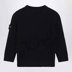 Stone Island Navy Ribbed Virgin Wool Sweater - Blue