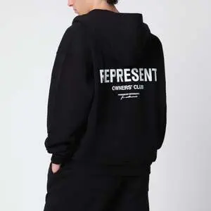 REPRESENT Cotton Zip-up Hoodie With Logo Detailing - Black