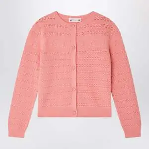 Bonpoint Mia Cardigan With Cherries And Musical Notes In Wool Blend - Pink