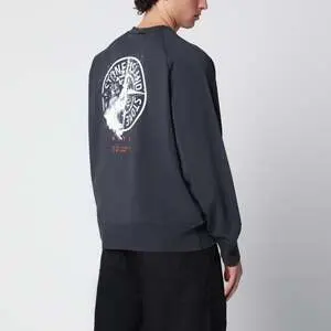 Stone Island Cotton Sweatshirt With Logo Prints - Blue