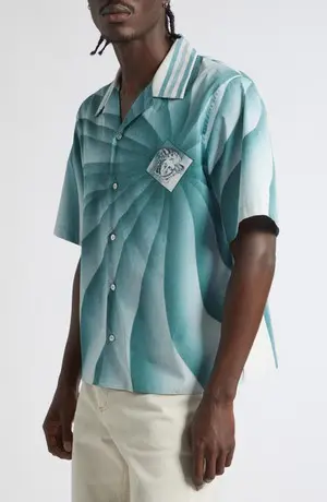 Versace The Vortex Print Cotton Poplin Camp Shirt