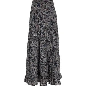 Veronica Beard Heatheralyn Paisley Tiered Cotton Skirt - Navy Multi