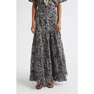 Veronica Beard Heatheralyn Paisley Tiered Cotton Skirt