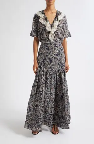 Veronica Beard Heatheralyn Paisley Tiered Cotton Skirt