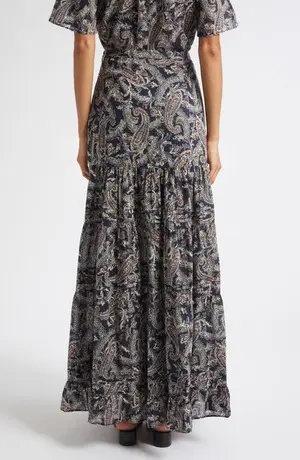 Veronica Beard Heatheralyn Paisley Tiered Cotton Skirt