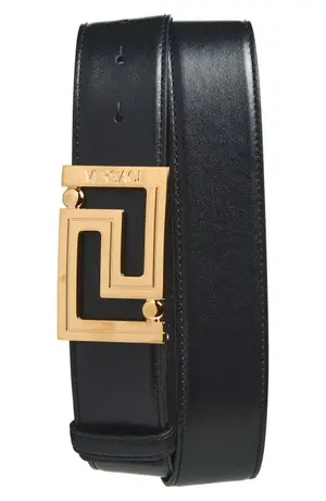 Versace Greca Leather Belt Black Gold