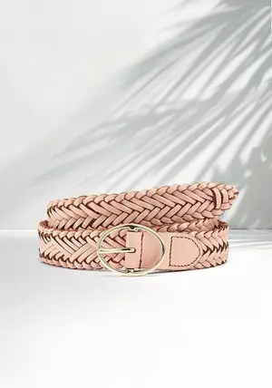 LASCANA Woven Leather Belt With Pin Buckle - Rose