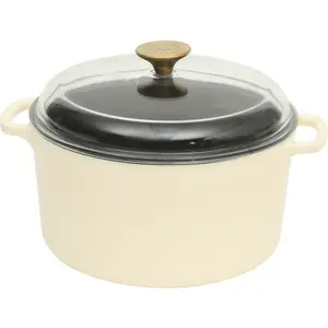 SUR LA TABLE KITCHEN ESSENTIALS Enamel-coated Cast Iron Dutch Oven Pot With Oven-safe Glass Lid - Eggshell White