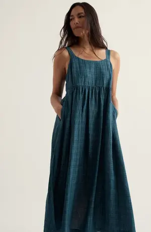 SEASALT CORNWALL Laity Plaid Organic Cotton Blend Midi Dress