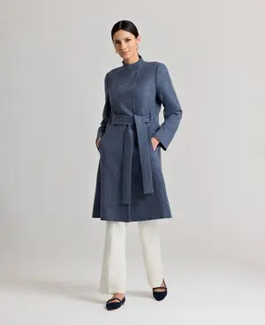 REALLY WILD CLOTHING Louise Funnel Neck Herringbone Wool Coat