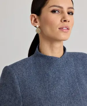 REALLY WILD CLOTHING Louise Funnel Neck Herringbone Wool Coat