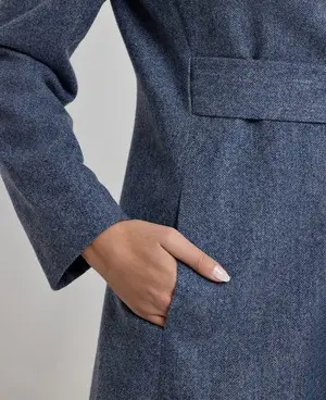 REALLY WILD CLOTHING Louise Funnel Neck Herringbone Wool Coat