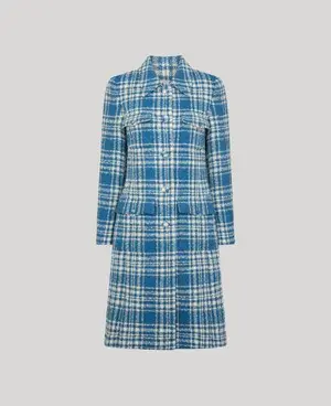 REALLY WILD CLOTHING The Lady Check Wool Coat - Butterfly Blue/cream