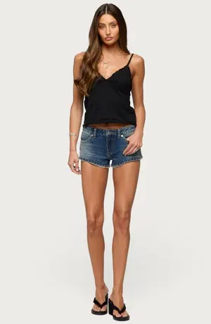 EDIKTED Glendon Lettuce Edge Crop Stretch Cotton Camisole