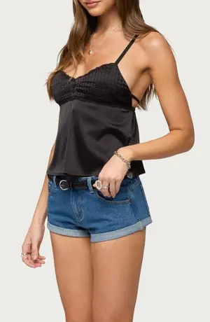 EDIKTED Blanca Satin Lace Trim Camisole