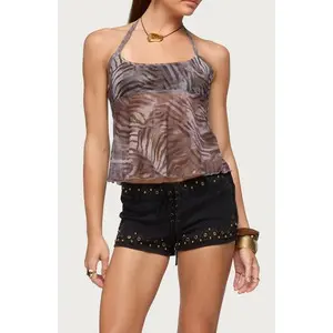 EDIKTED Tiger Print Mesh Halter Top