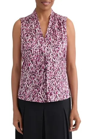 KASPER Sleeveless Printed V-neck Top - Cerise Multi
