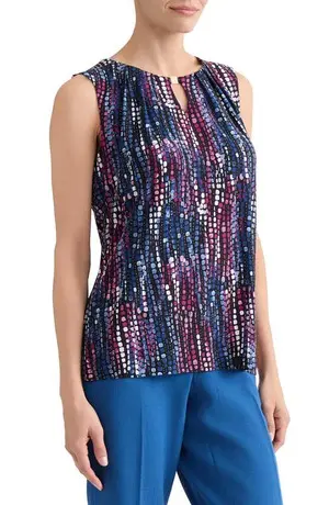 KASPER Sleeveless Keyhole Print Top