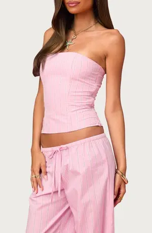 EDIKTED X Barbie™ Icon Stripe Strapless Top