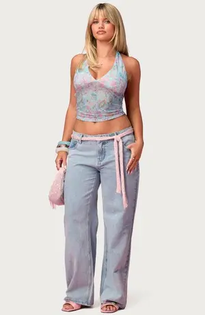 EDIKTED X Barbie™ Fever Paisley Mesh Halter Top