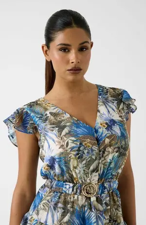 Guess Tropical Print Ruffle Minidress
