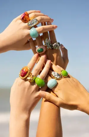 Nest Jewelry Abalone And Turquoise Studded Adjustable Ring