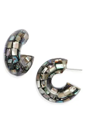 Nest Jewelry Abalone Hoop Earrings - Blue Multi
