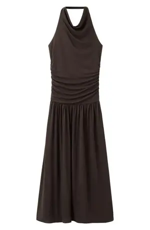 Mango Osana Ruched Drop Waist Halter Midi Dress