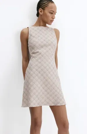 Mango Fondi Plaid Open Back Minidress