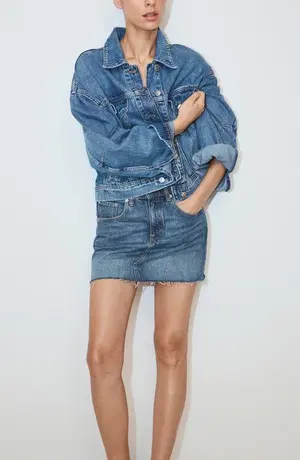 Mango Rica Raw Hem Denim Miniskirt - Medium Blue